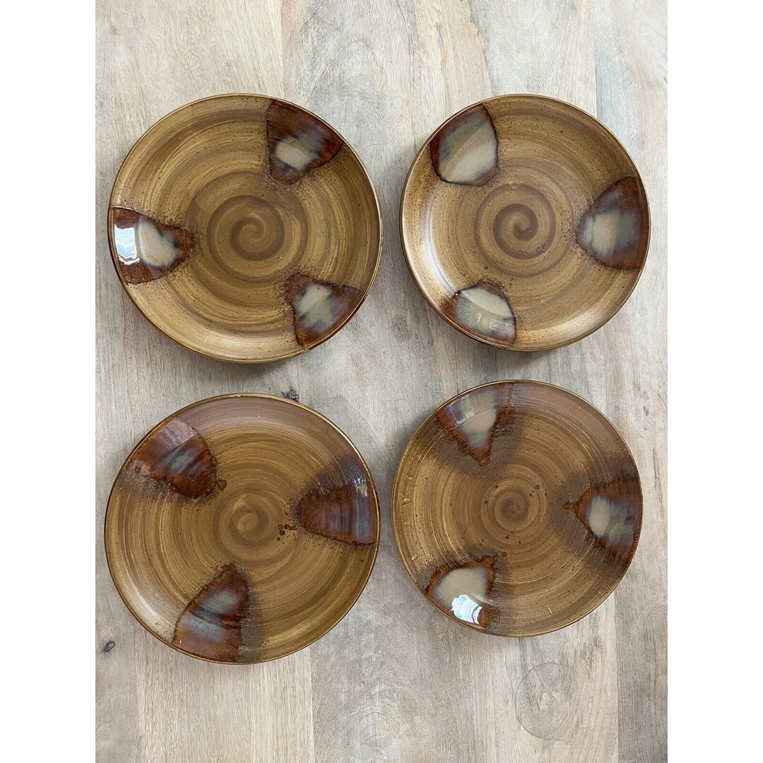 Sango Splash #4951 Brown Drip Glaze Salad Luncheon Plates 8.25” Set of ...