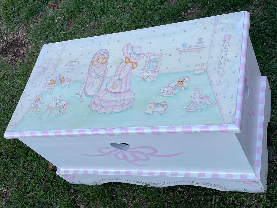Hand Painted Toy Chest Toy Box Storage Chest Pink & White Checks - Etsy