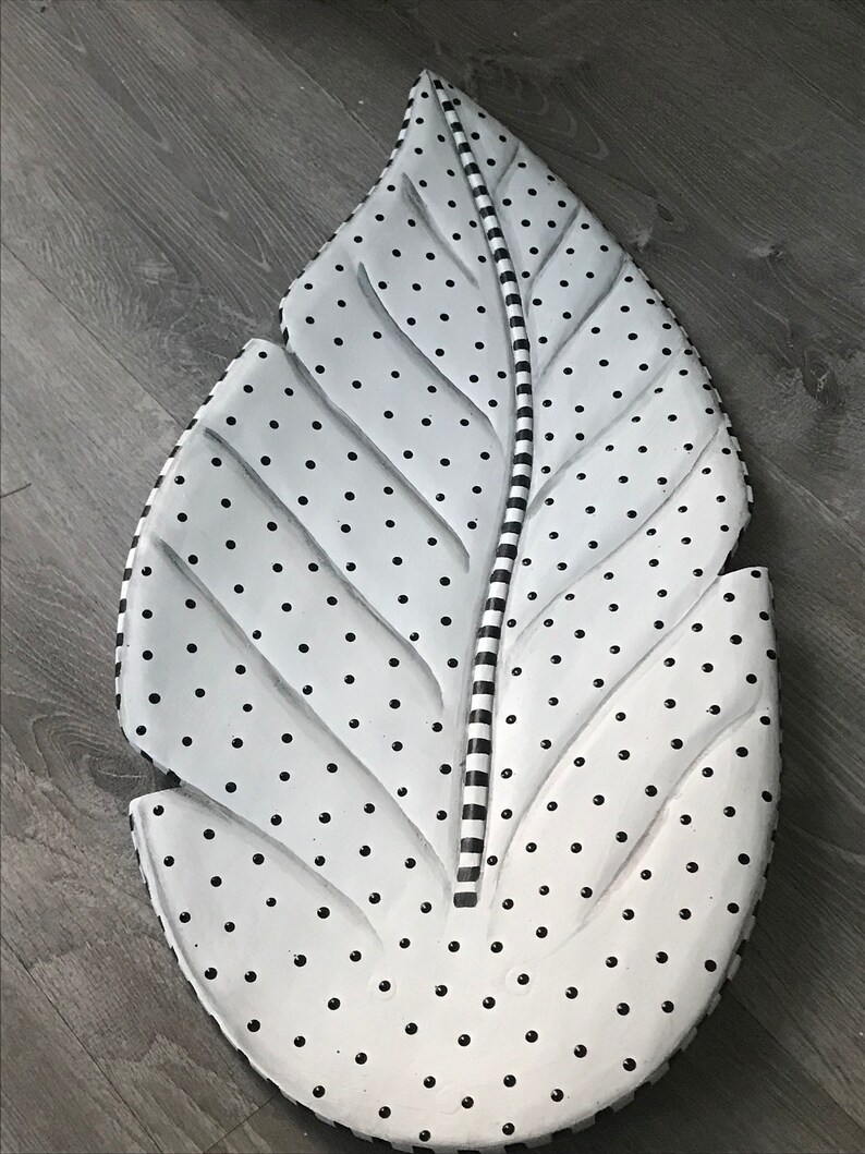 Leaf Shaped Platter Tray Wood Hand Painted Black and White - Etsy