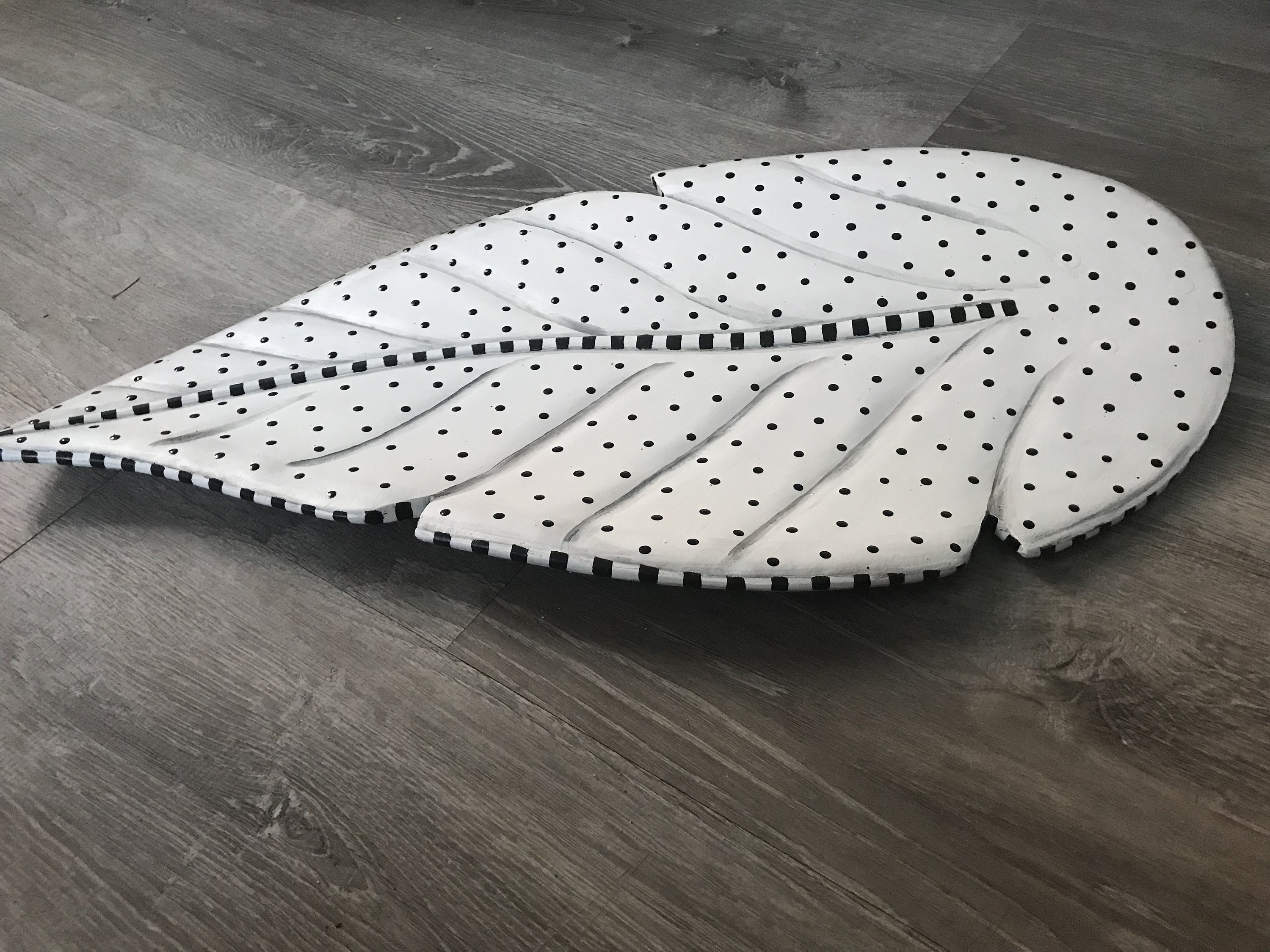 Leaf Shaped Platter Tray Wood Hand Painted Black and White - Etsy