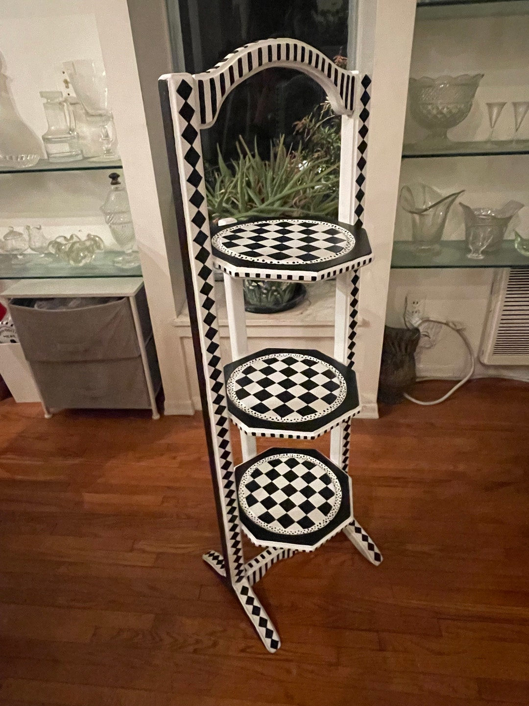 3 Tier Cake Pie Stand From Lding Hand Painted Harlequin Diamonds Checks ...