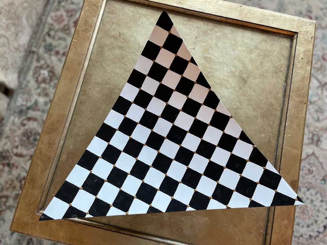 Unique Triangular Platter Hsnd Painted Metal Black and White Checks 18 ...