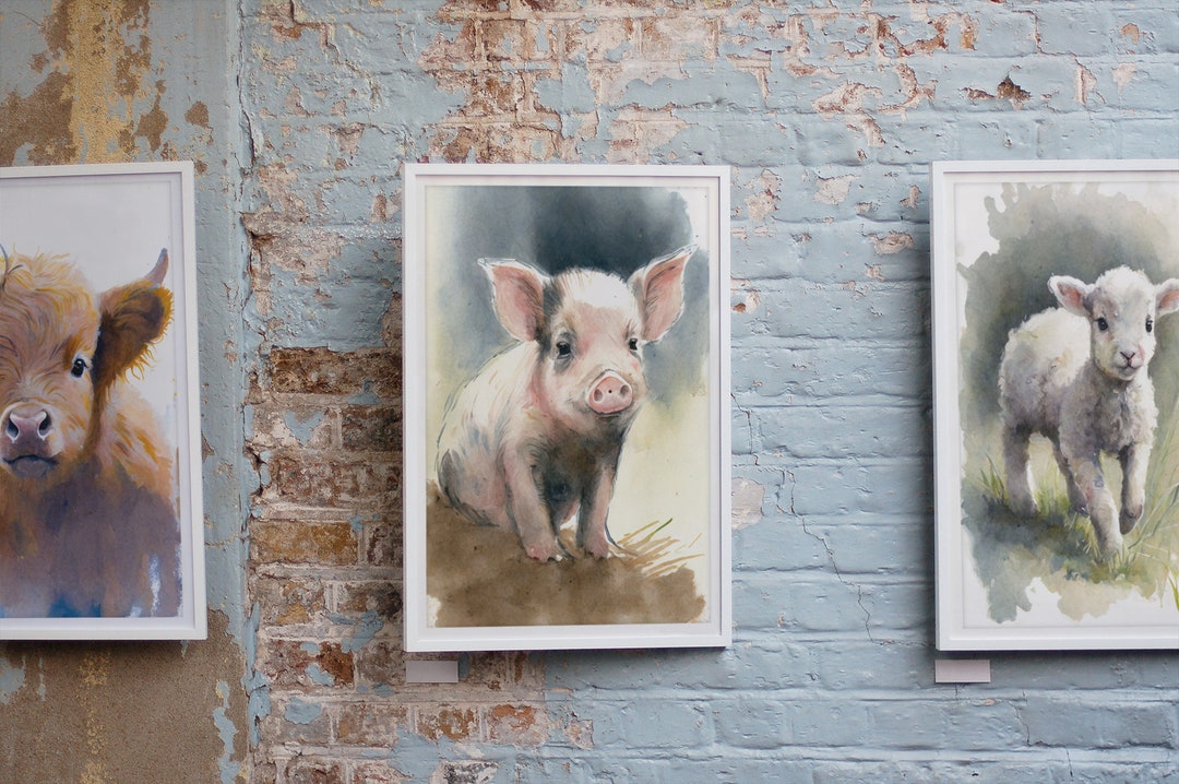 Set of 6 Baby Barnyard Animal Watercolor Prints for Nursery or Baby ...