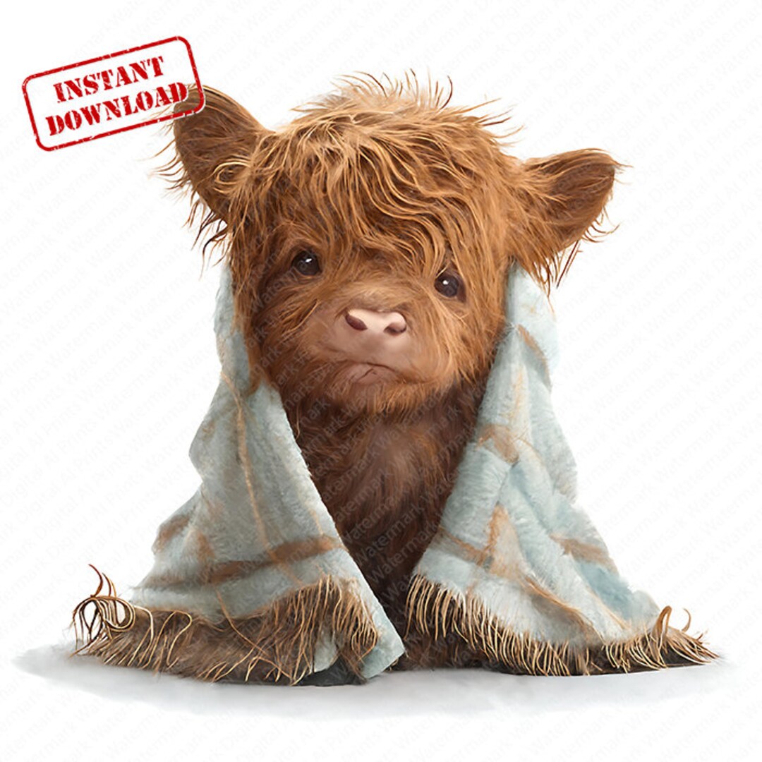 Baby Highland Cow Wrapped in a Blanket, Nursery Room Decor ,printable ...