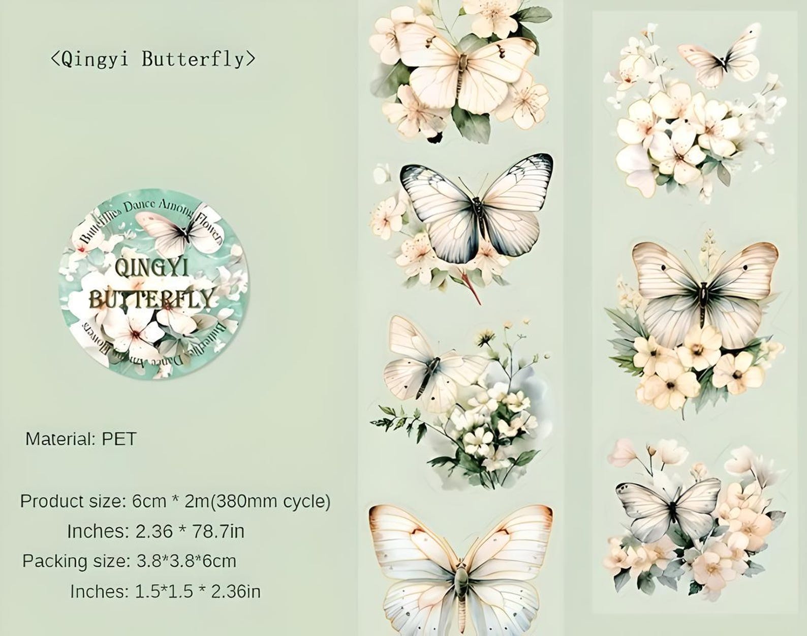 Precut, Gold Foil, PET, Butterfly Stickers Roll. Butterfly and Flowers ...