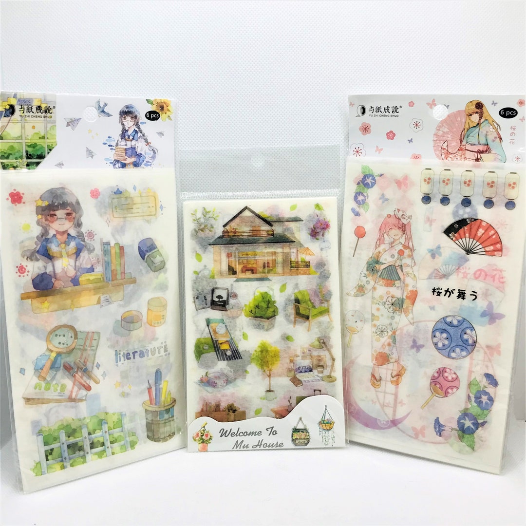 6 Sheets, Precut, Washi Paper Stickers. Traditional Japan. Anime ...