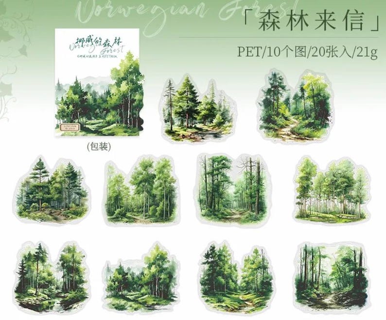 20 Matte, PET Stickers. Plants. Vegetation. Leaves. Green Forest. Trees ...