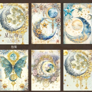 5 Washi Stickers. Glossy. Fantasy. Moon. Stars. Butterfly. Scrapbooking ...