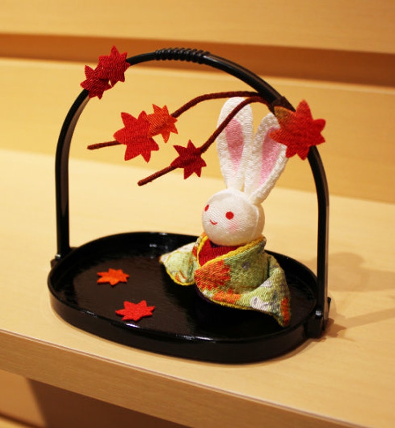 Japanese Display. Fabric Rabbit in Kimono. Autumn Leaves. Maple ...