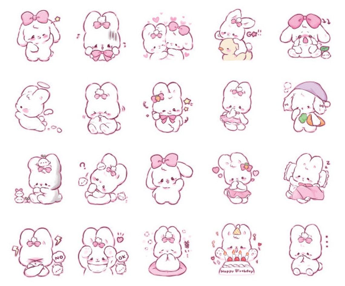 Kawaii Cartoon Baby Bunny Day Stickers Set. Scrapbooking - Etsy