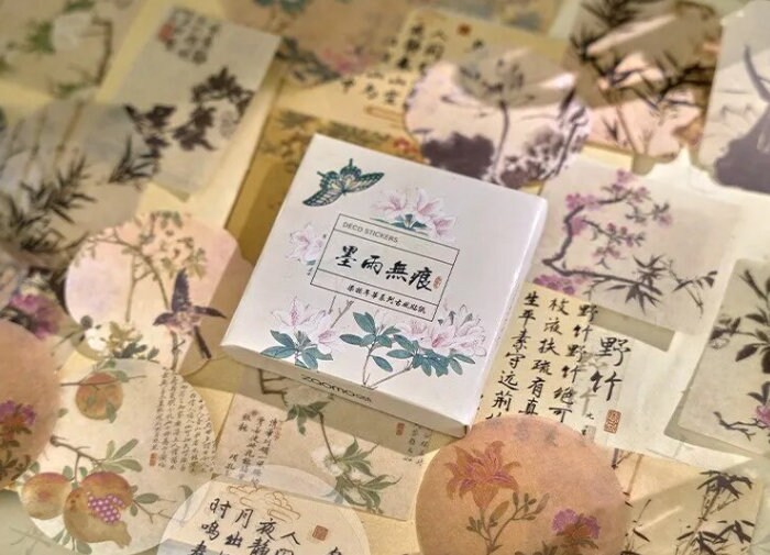 80 Japanese Stickers. Traditional Paintings. Retro. Vintage. Ink ...