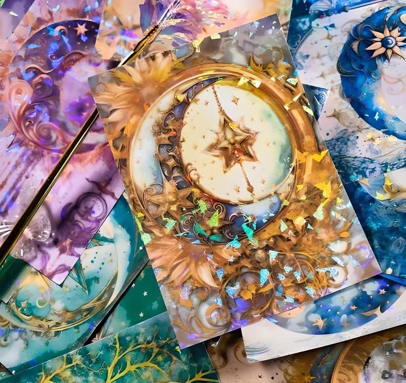 5 Washi Stickers. Glossy. Fantasy. Moon. Stars. Butterfly. Scrapbooking ...