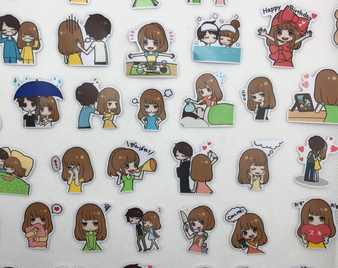 40 DIY Stickers. Kawaii, Manga, Anime, Cartoon. A Love Story. Couple ...