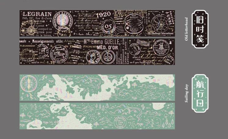 Vintage, Retro Silver Foil Handwritten / Script Labels on Black Washi ...