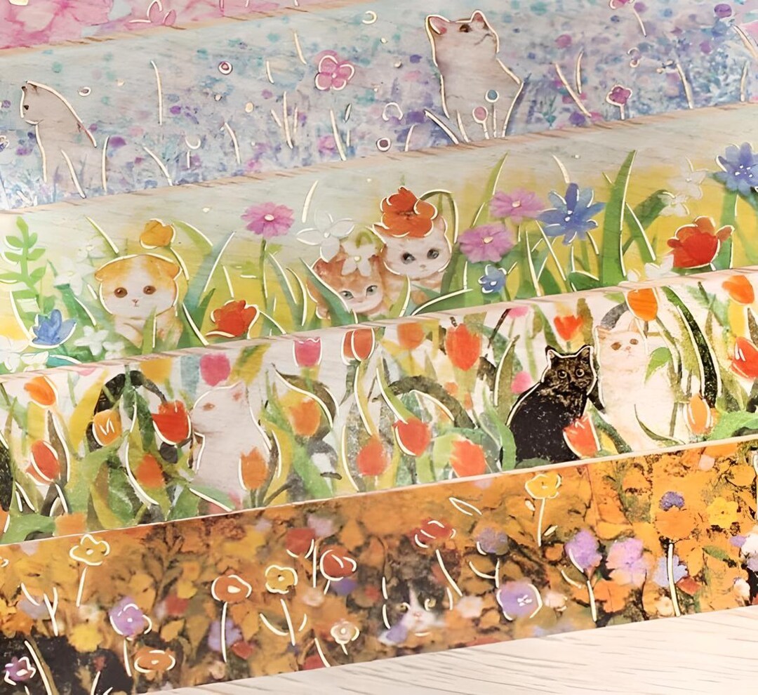 BGM Washi Tape. Cats. Paintings. Cats and Flowers. Flower Field. - Etsy