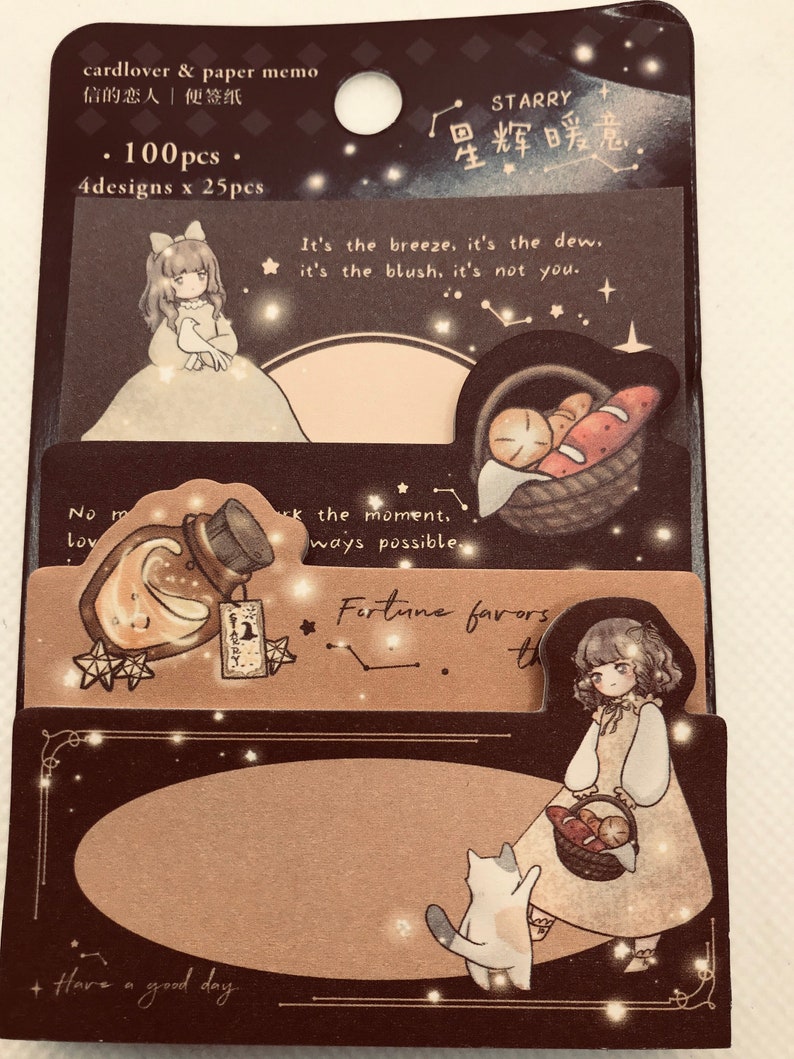 Anime Starry Girl Sticky Notes. Cat Bear Bunny - Etsy