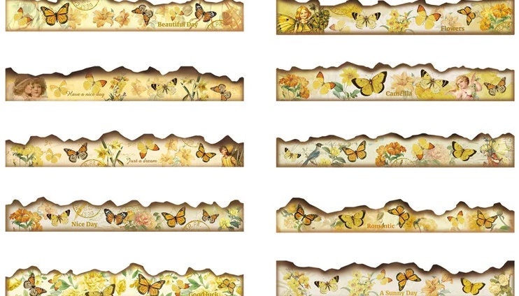 20, Retro, Page Border Stickers. Embellishments. Butterfly. Die Cut. Burnt Edge. Newspaper. - Etsy