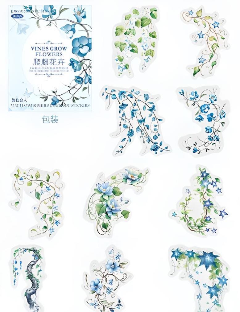 20 Matte PET Stickers. Flowers Frame. Branches. Flowers Border ...