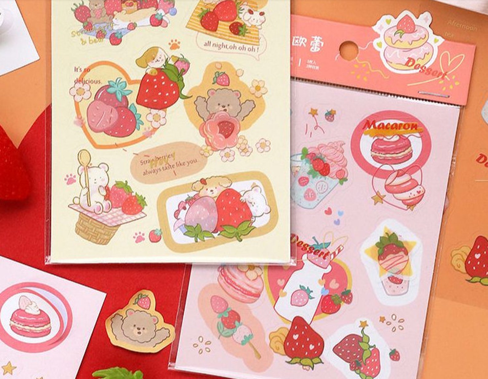 3pcs Set, Precut, PVC, Kawaii, Strawberry Stickers. Cartoon - Etsy
