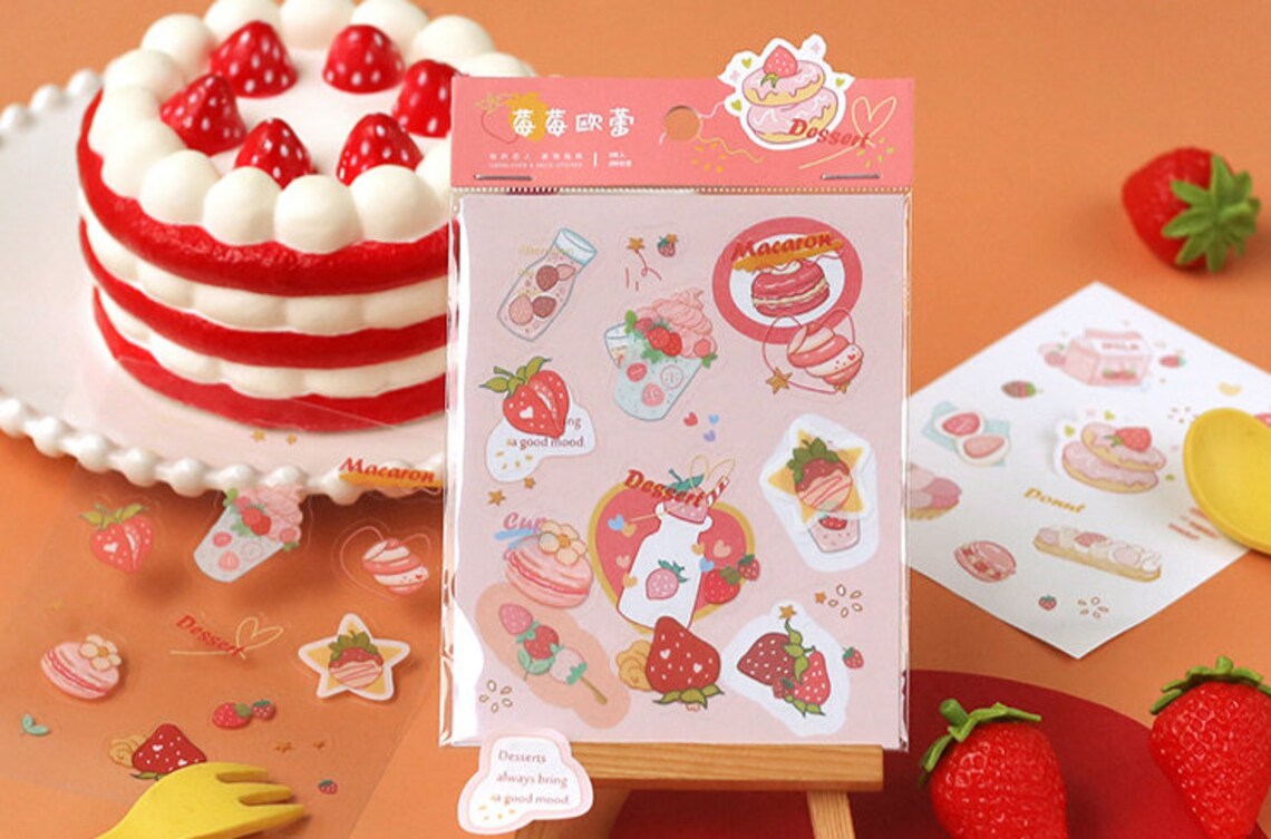 3pcs Set, Precut, PVC, Kawaii, Strawberry Stickers. Cartoon - Etsy