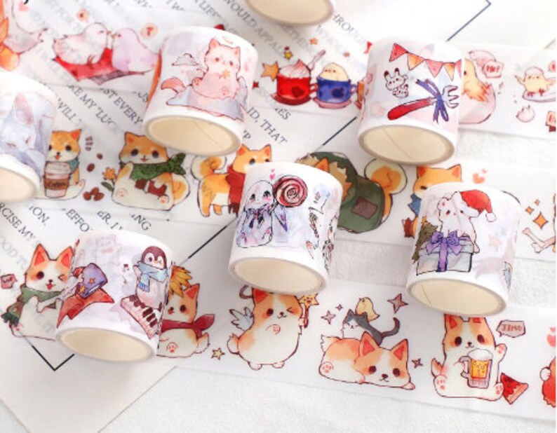3 Animals, Designs. Washi Tape. Cartoon, Kawaii. Shiba Dog, Wolf, Bunny ...