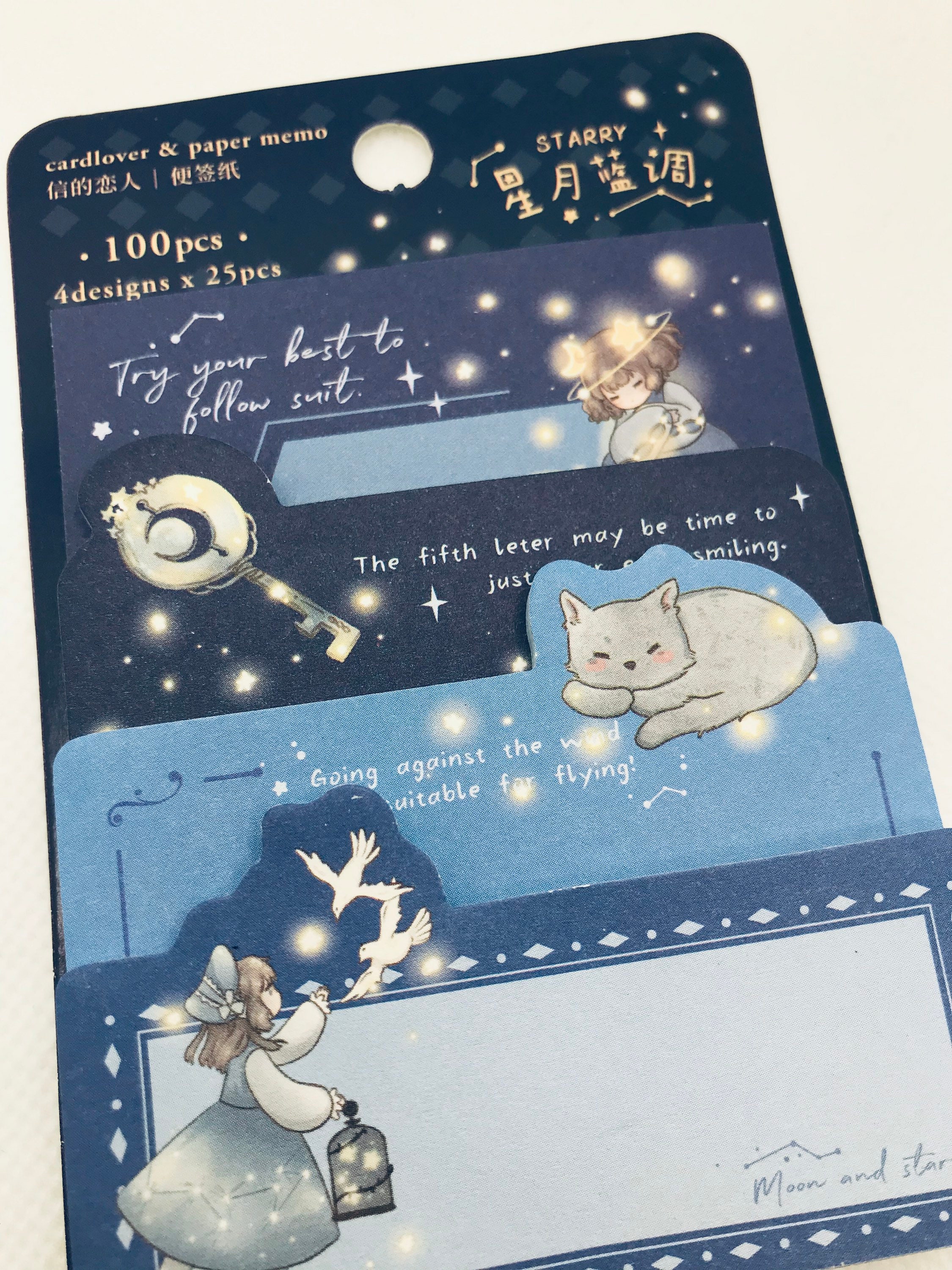 Anime Starry Girl Sticky Notes. Cat Bear Bunny | Etsy