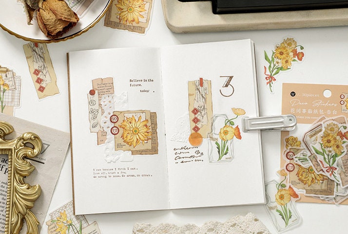 30 Retro Vintage Botanical Flowers Handwritten Notes | Etsy