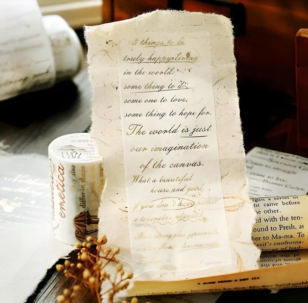 1 Roll. Gilded. Gold Foil. Washi Tape. Botanical. Handwriting. Script ...