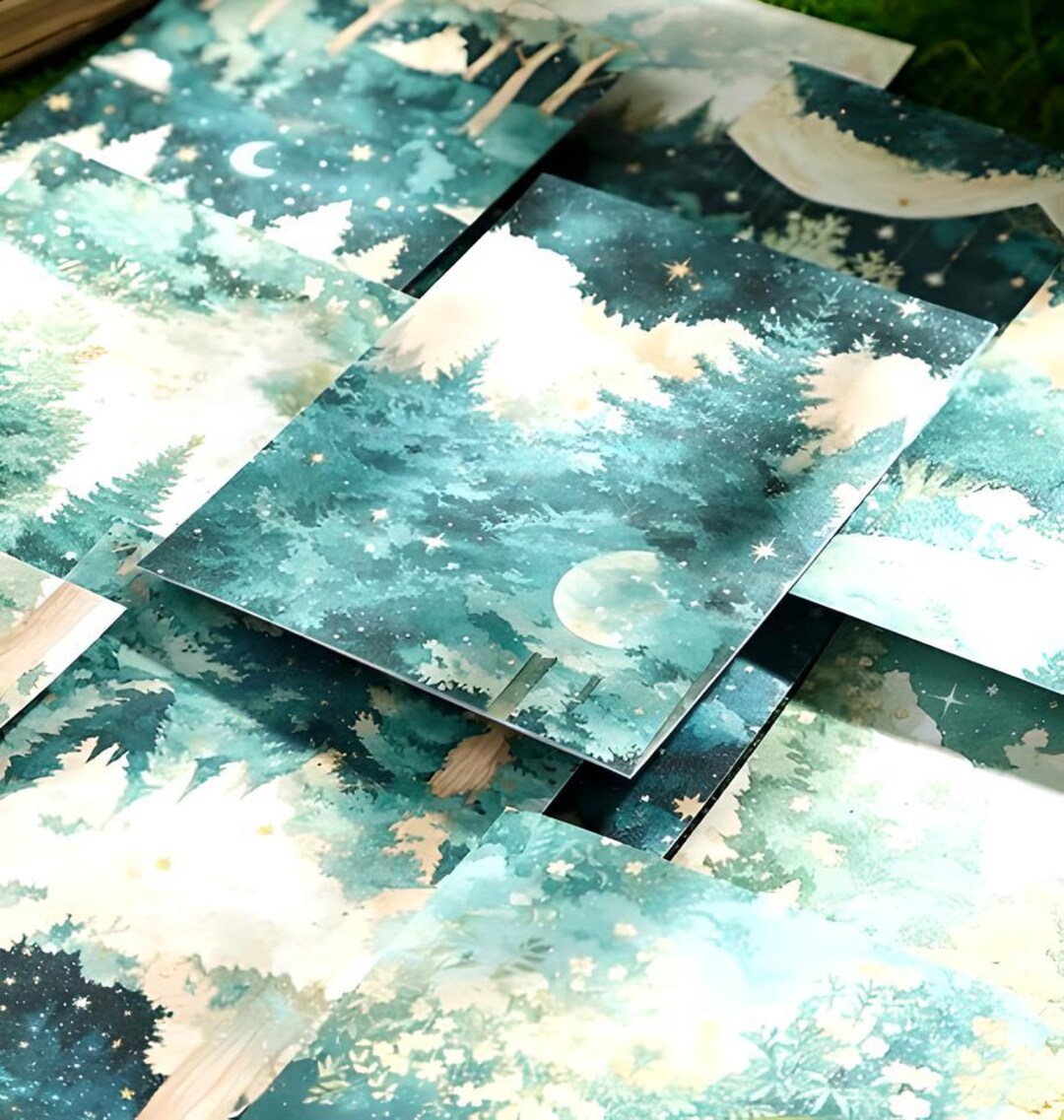 10 Frosted, Magical, Forest, Moon, Stars, Background Stickers. - Etsy