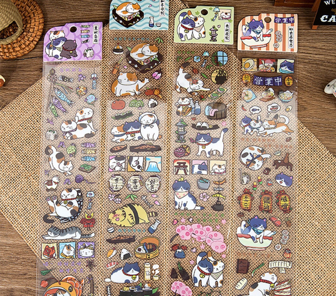 1 Strip, Uncut, PET Stickers. Kawaii, Cartoon Cat. Cat's Life. - Etsy