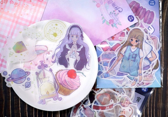 45 Waxed Paper Stickers. Kawaii Anime. Strawberry Japanese | Etsy