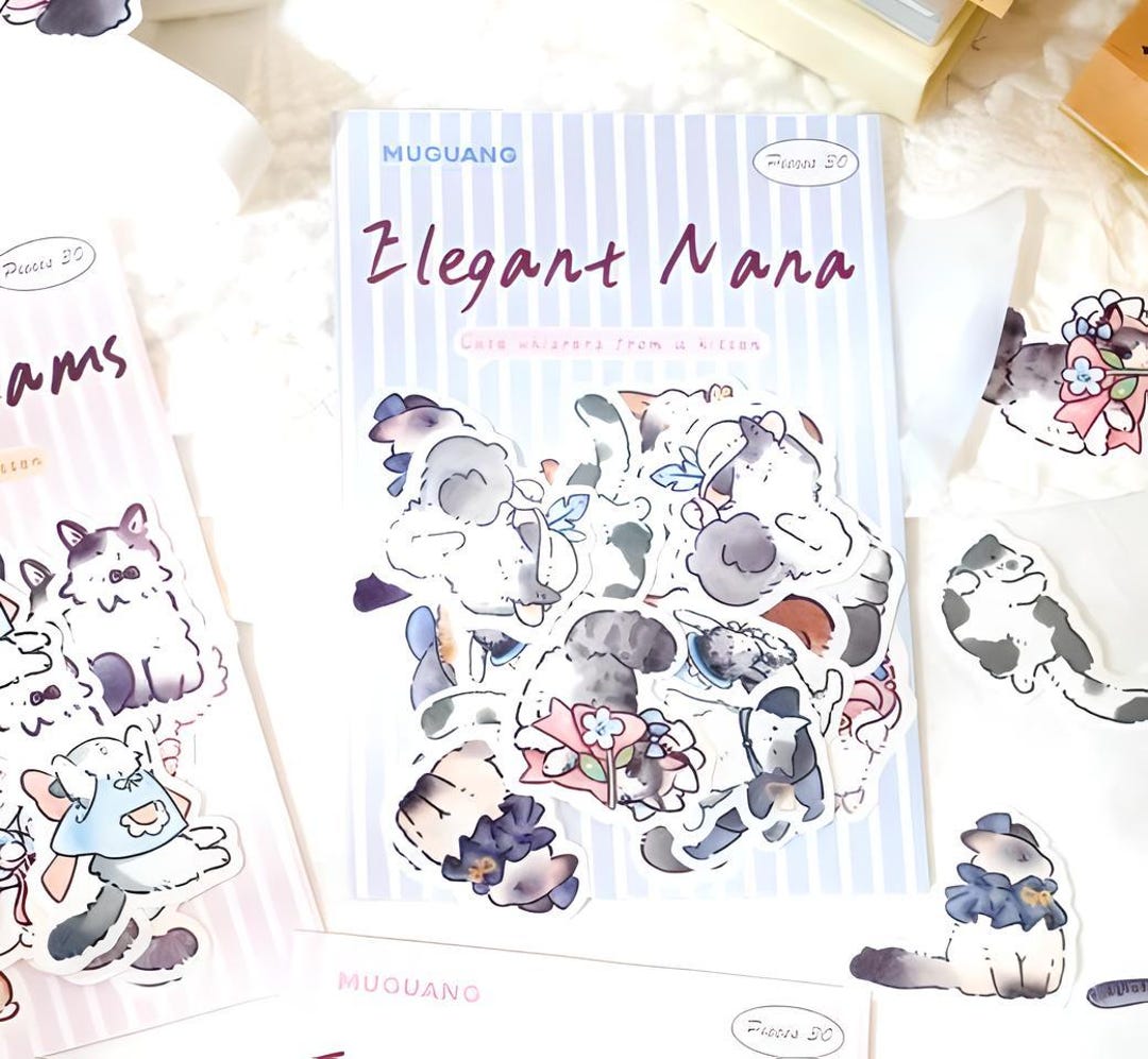 30 Funny, Washi, Cat Stickers. Cartoon. Kawaii. - Etsy