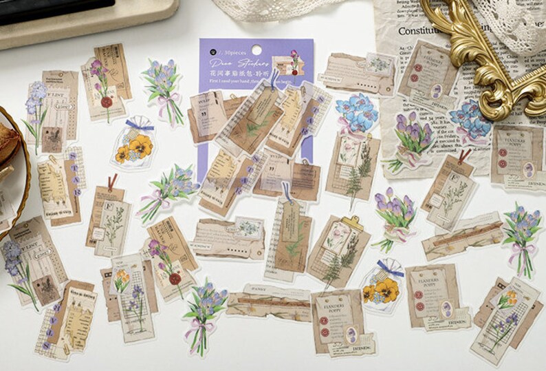 30 Retro Vintage Botanical Flowers Handwritten Notes - Etsy