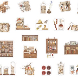 40 PET Stickers. Retro. Apothecary. Books. Botanical. Flowers. Artist ...