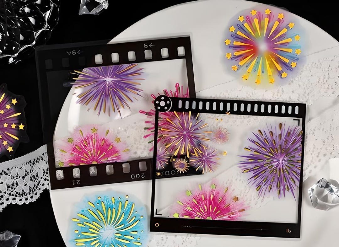 20 Gold Foil, PET Stickers. Fireworks. Celebration. Festive. Holiday ...