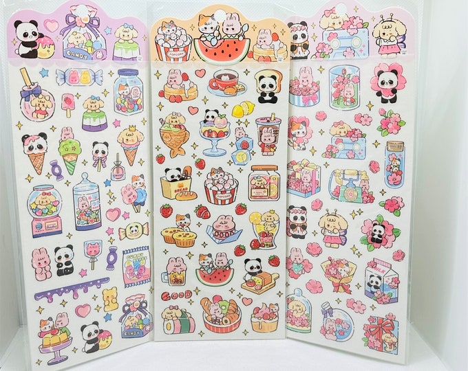 1 Sheet. Precut. Washi Stickers. Kawaii. Sakura. Cartoon Animals. Panda ...