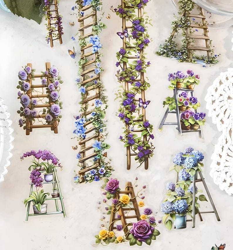 10 PET Stickers. Ladder. Stairs. Flowers. Vine. Garden. Stationery ...