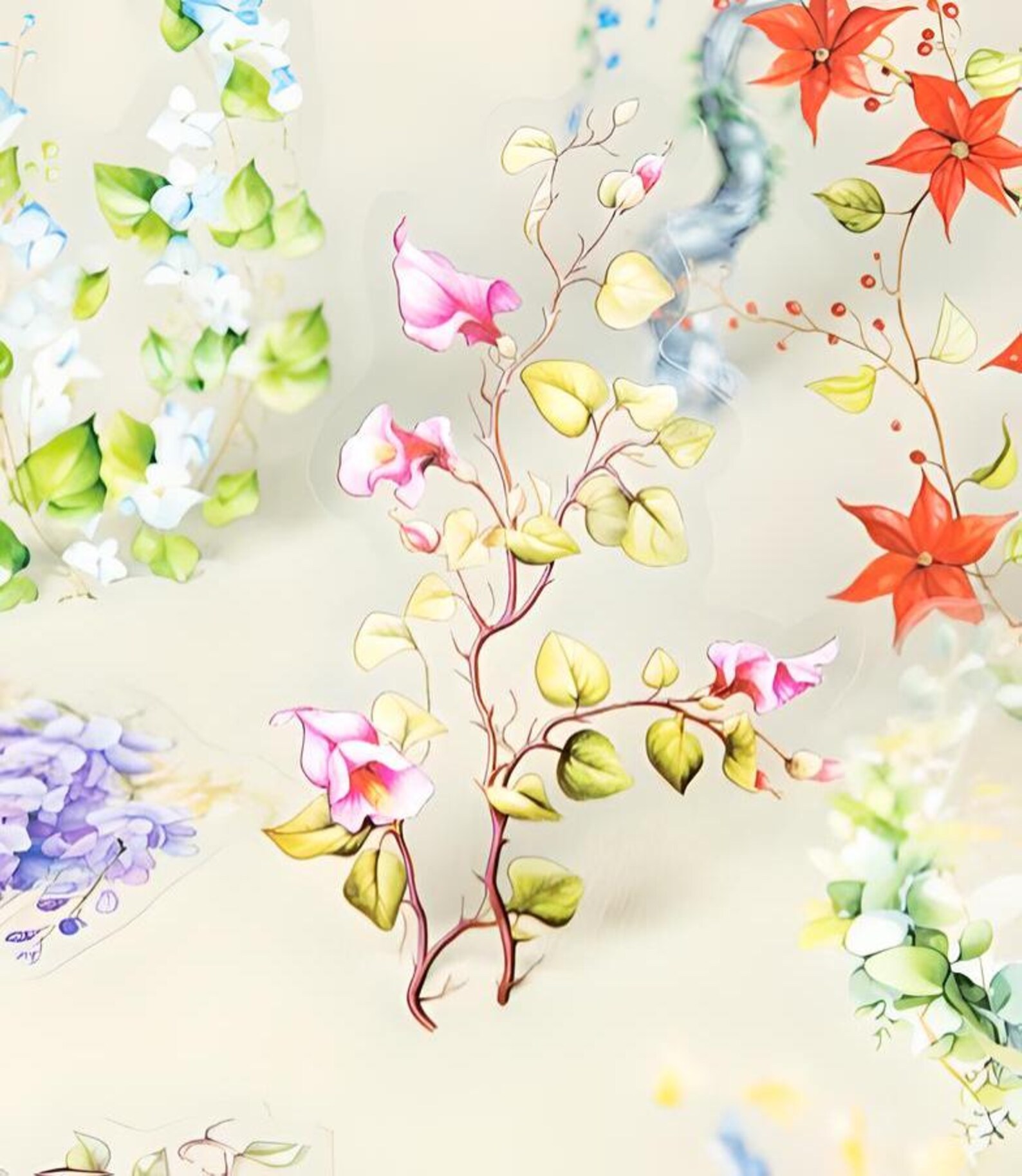 20 Matte PET Stickers. Flowers Frame. Branches. Flowers Border ...