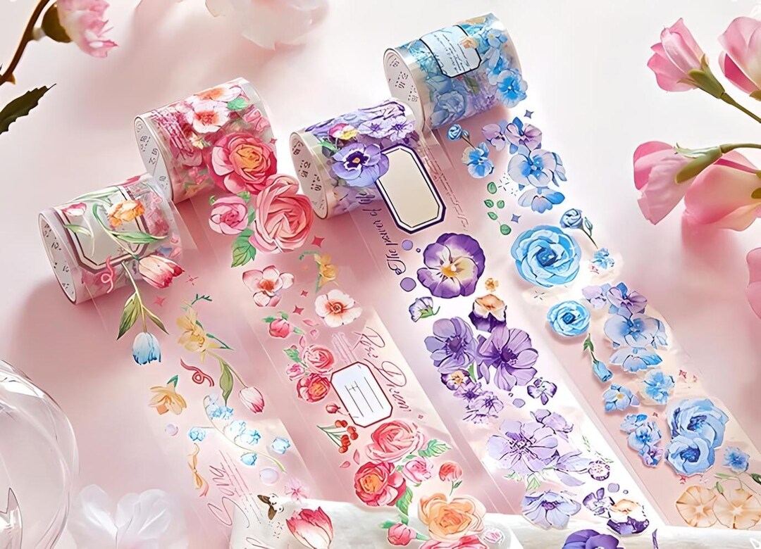 1 Roll. PET Tape. Spring Flowers. Pansy. Roses. Tulip. Anemone. Planner ...