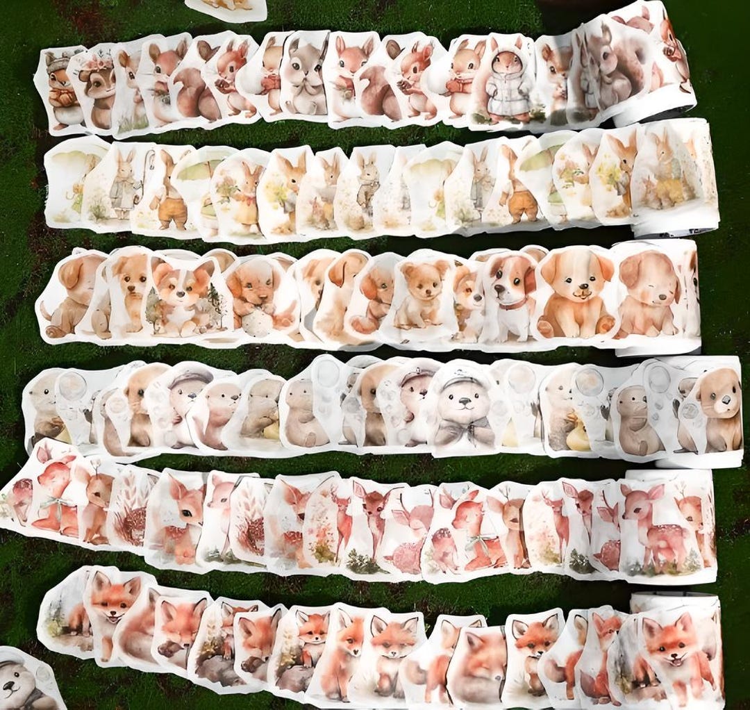 45 Washi Paper Stickers. Forest Animals. Red Fox. Baby Deer. Puppy. Dog ...