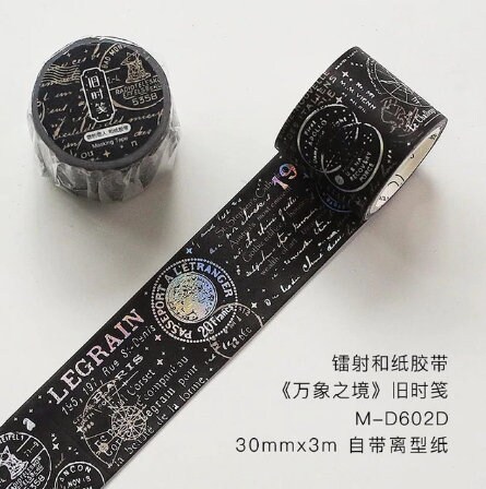 Vintage, Retro Silver Foil Handwritten / Script Labels on Black Washi ...