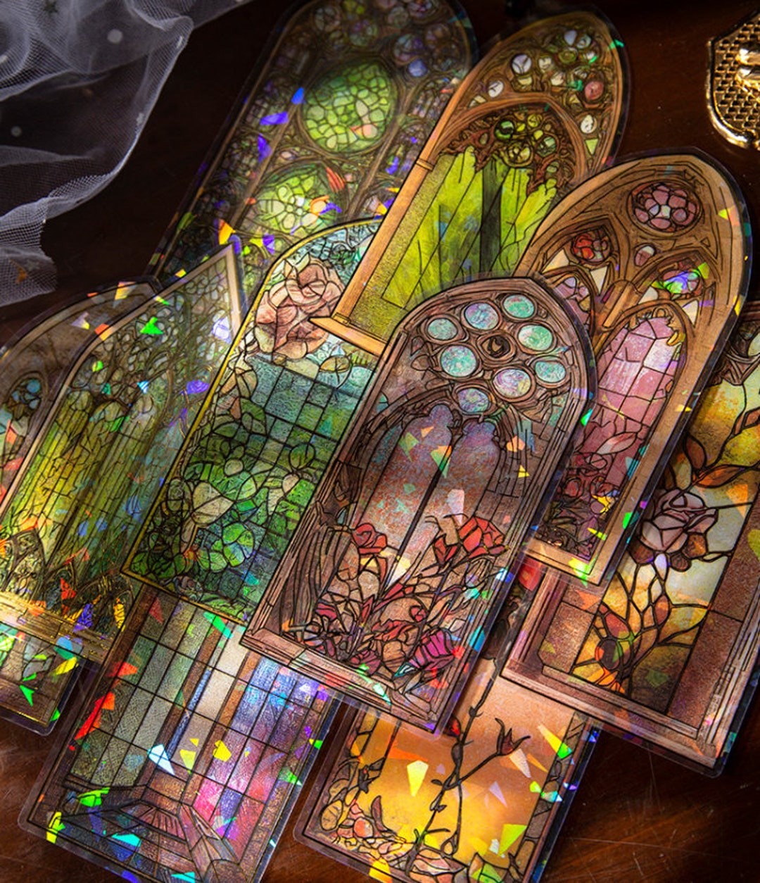 10 Gold Foil, Gothic Windows, Stickers. Textured. Stained Glass. - Etsy