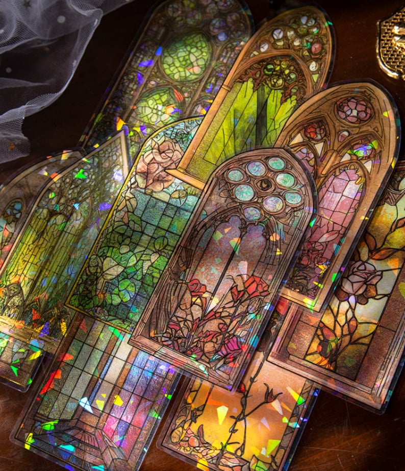 10 Gold Foil, Gothic Windows, Stickers. Textured. Stained Glass. - Etsy