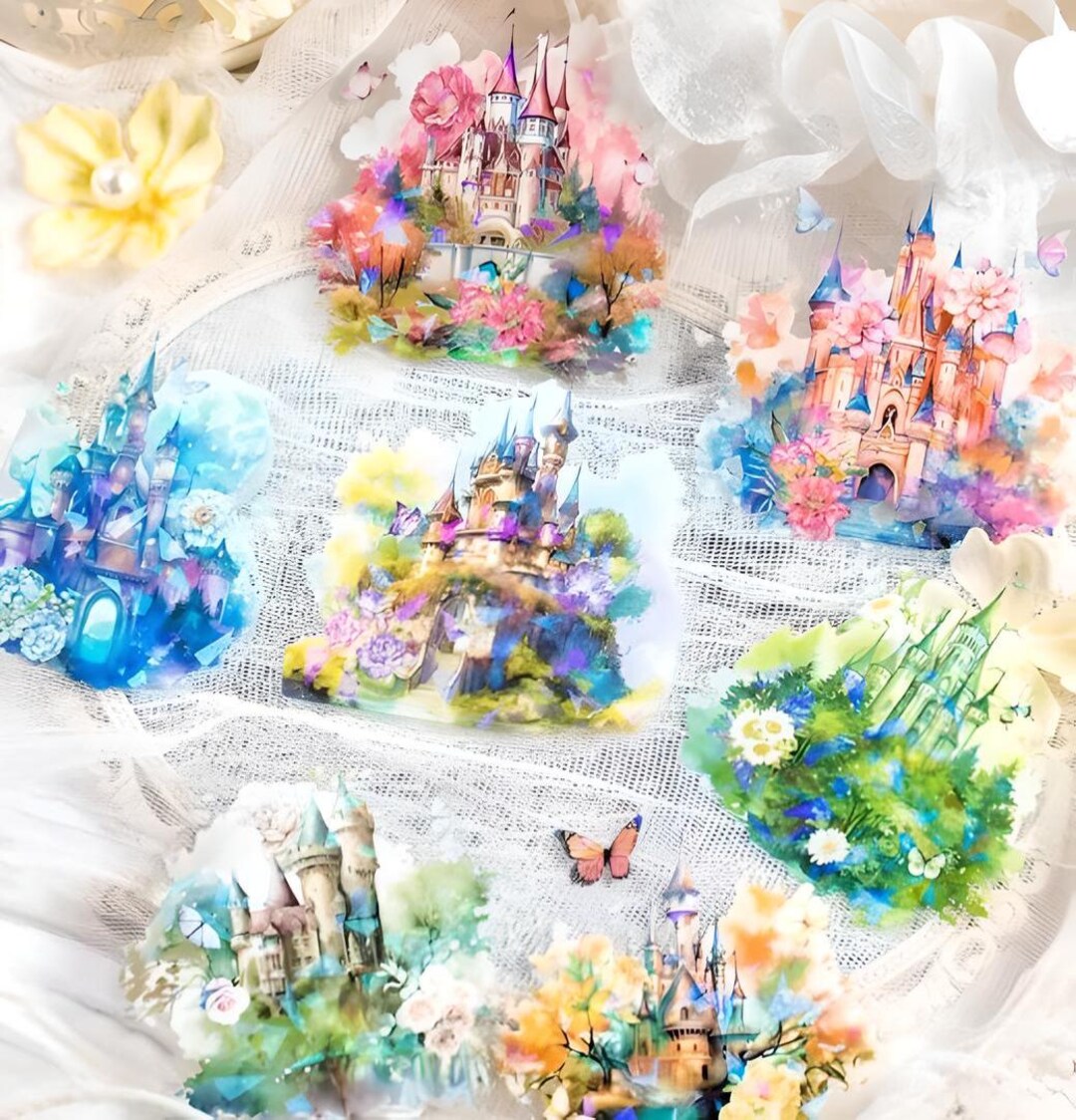 10 PET Stickers. Matte. Fantasy. Castles on the Clouds. Sky. Fairytale ...