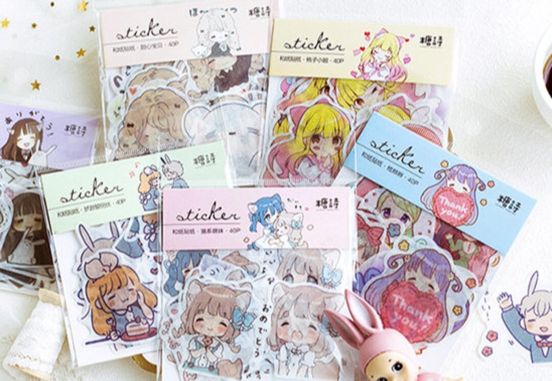 40 Washi Paper Stickers. 5 Designs. Anime Manga Girl. - Etsy