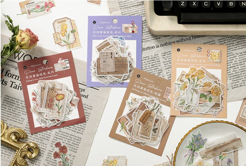 30 Retro Vintage Botanical Flowers Handwritten Notes - Etsy