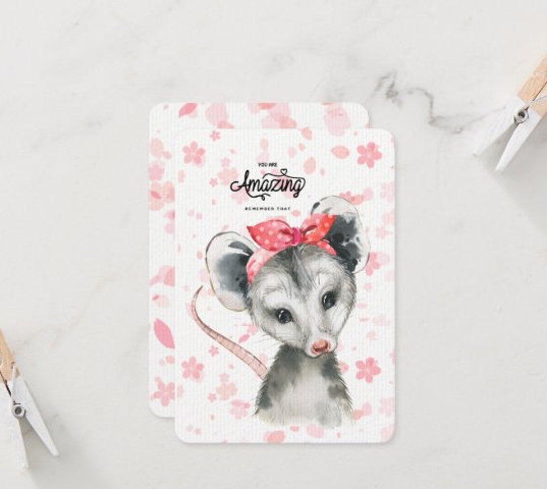 Baby Possum Watercolor Painting With Bandana and Cherry Blossom Flowers ...