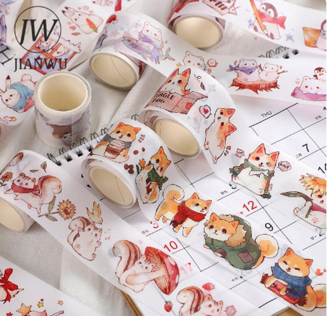 3 Animals, Designs. Washi Tape. Cartoon, Kawaii. Shiba Dog, Wolf, Bunny ...