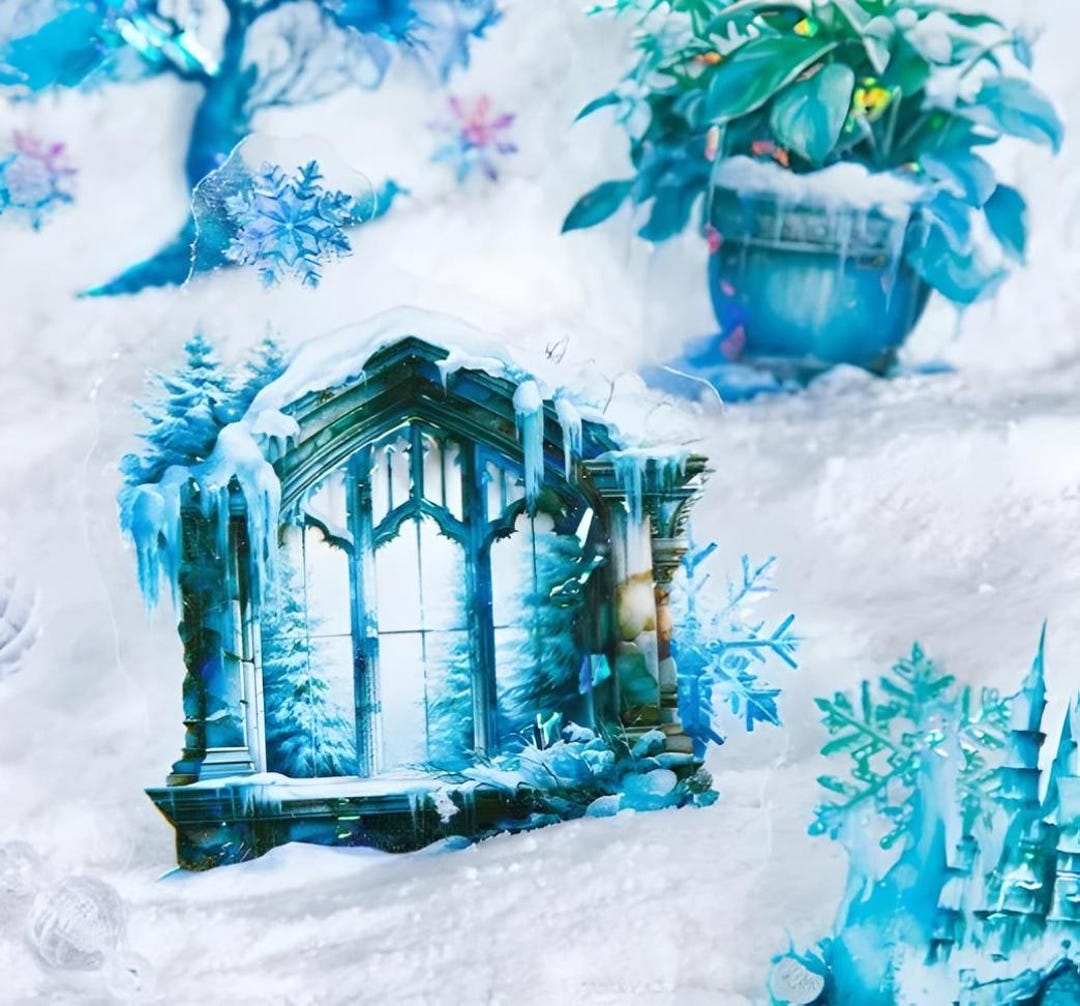 10, Faceted, PET Stickers. Silver Foil. Winter. Snow. Garden. Ice ...