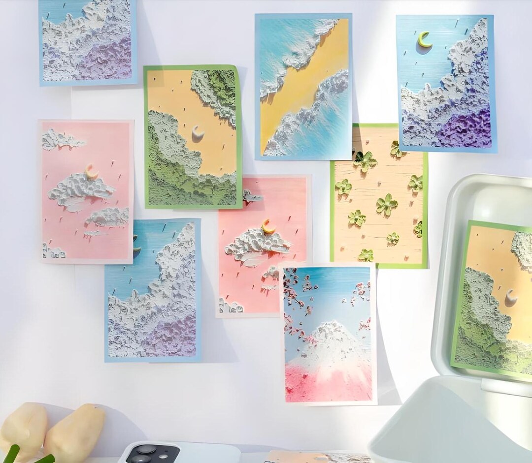Oil Painting, 3D Optical Illusion Sticky Notes. Moon, Sky, Flowers ...